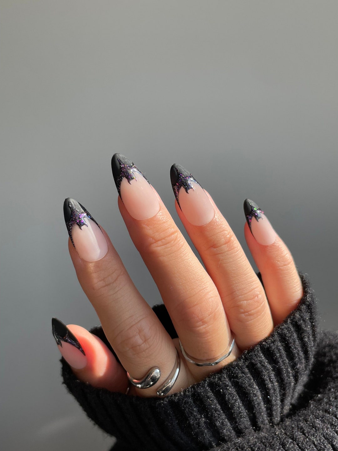 SAFIYA | Halloween Reflective Bat Press on Nails | Glittery Galaxy Bat ...