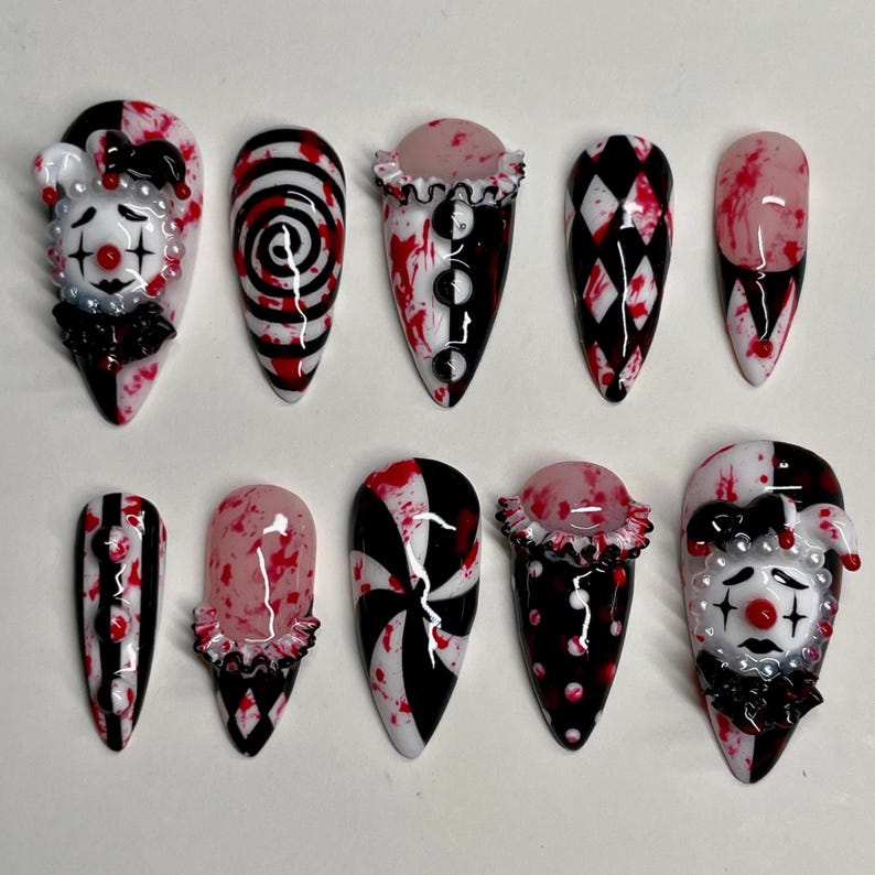 MIMSY | Killer Clown Halloween Press on Nails | Terrifier Nails ...