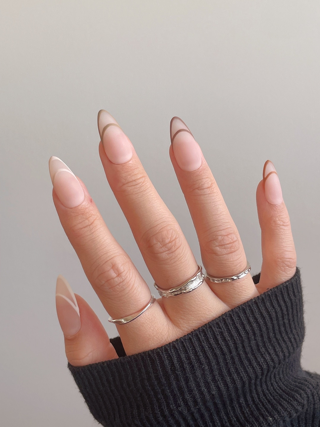 ELLIE | Matte Abstract French Tip Press on Nails | Autumn Fall Colours ...