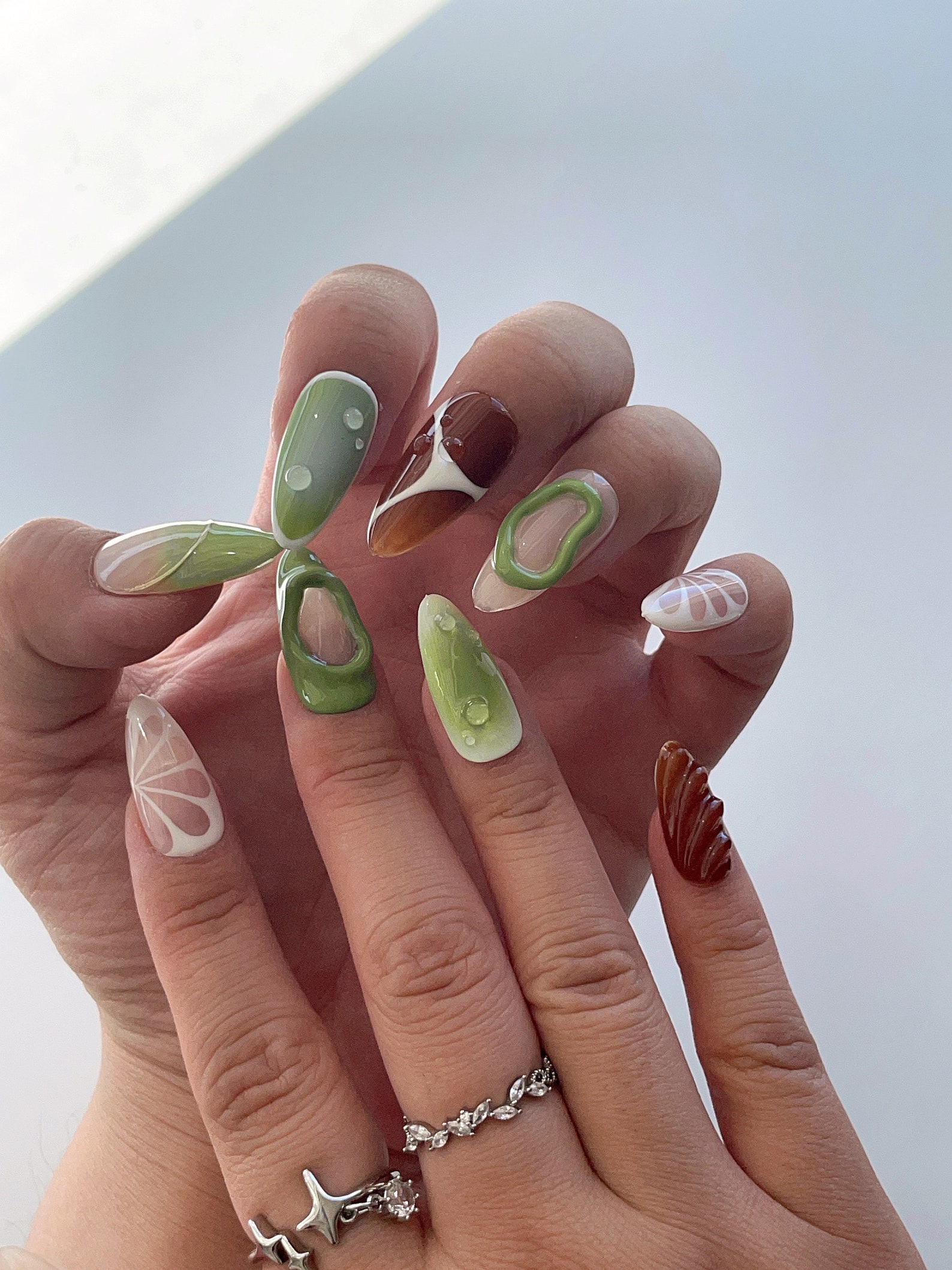 FREYA | Y2K Graffiti Press on Nails | Lily Pad Nails | Abstract Green ...