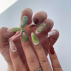 FREYA | Y2K Graffiti Press on Nails | Lily Pad Nails | Abstract Green ...