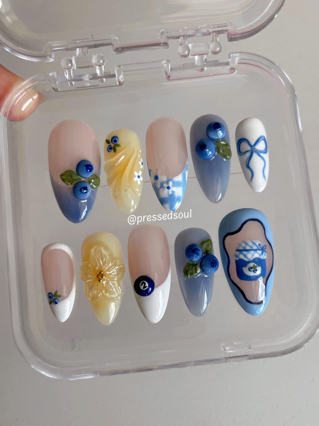 MORA | Blueberry Lemonade Press on Nails | 3D Fruit Nails | Blueberry ...