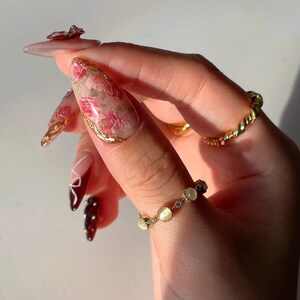 SIENA | Floral Coquette Press on Nails | Deep Red Blush Nails ...