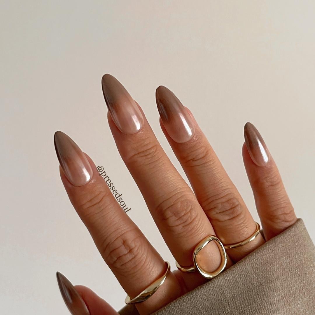 RHEA | Glazed Gradient Brown Press on Nails | Glazed Nails | Autumn ...