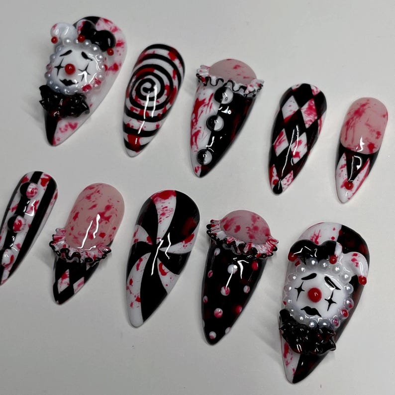 MIMSY | Killer Clown Halloween Press on Nails | Terrifier Nails ...
