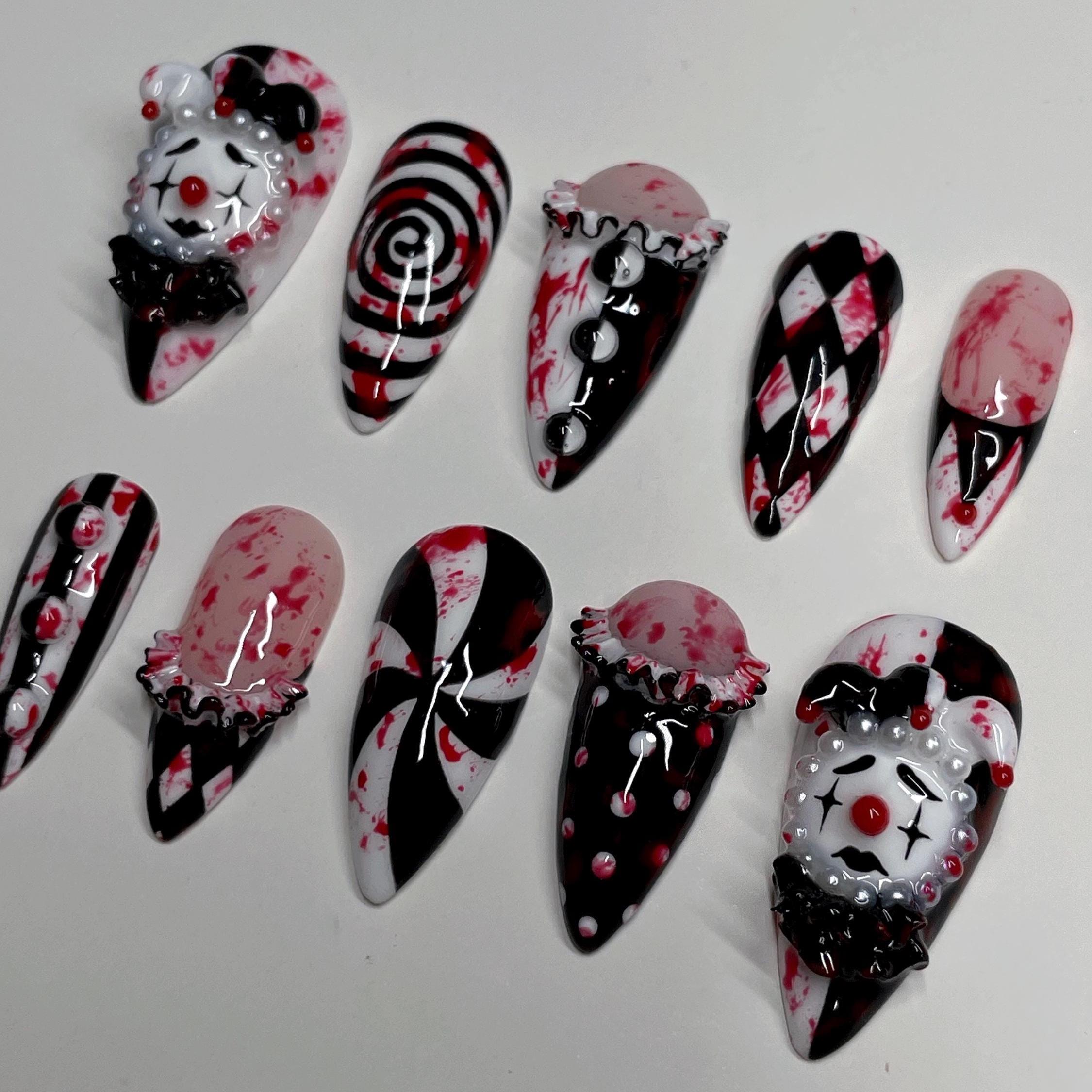 MIMSY | Killer Clown Halloween Press on Nails | Terrifier Nails ...
