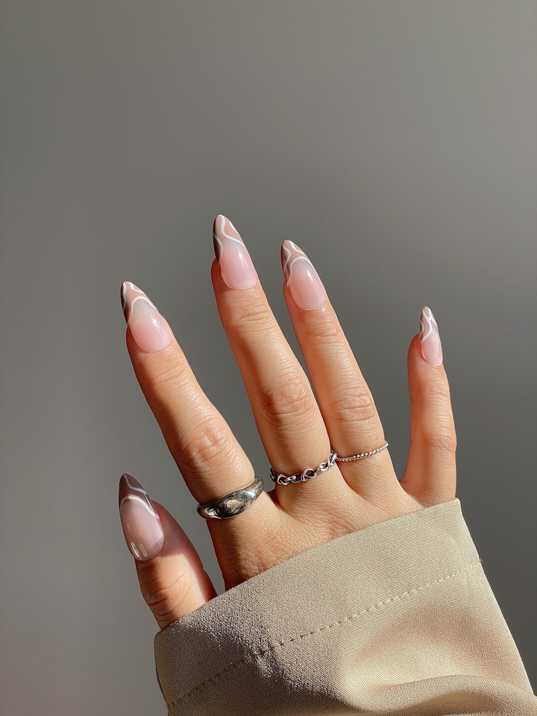 EMBER | Abstract Brown Swirls Press on Nails | Abstract Line Art Nails ...