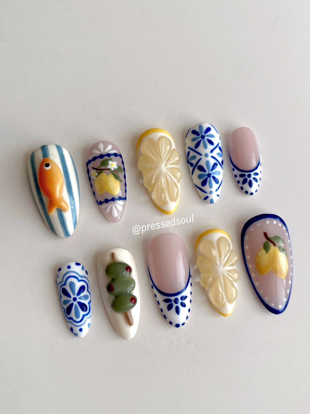 CECILY | Italian Tile Lemon Press on Nails | Summer Vacation Nails ...