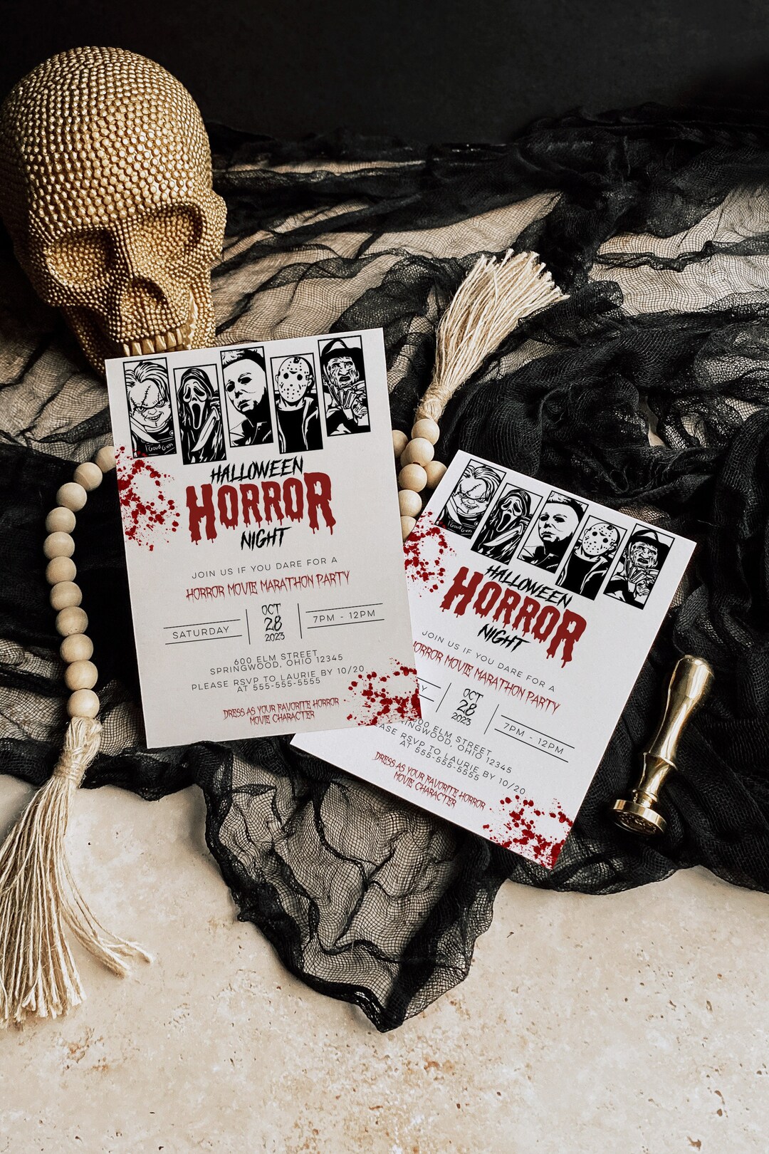 Horror Movie Halloween Invitation - Horror Movie Marathon Invite ...