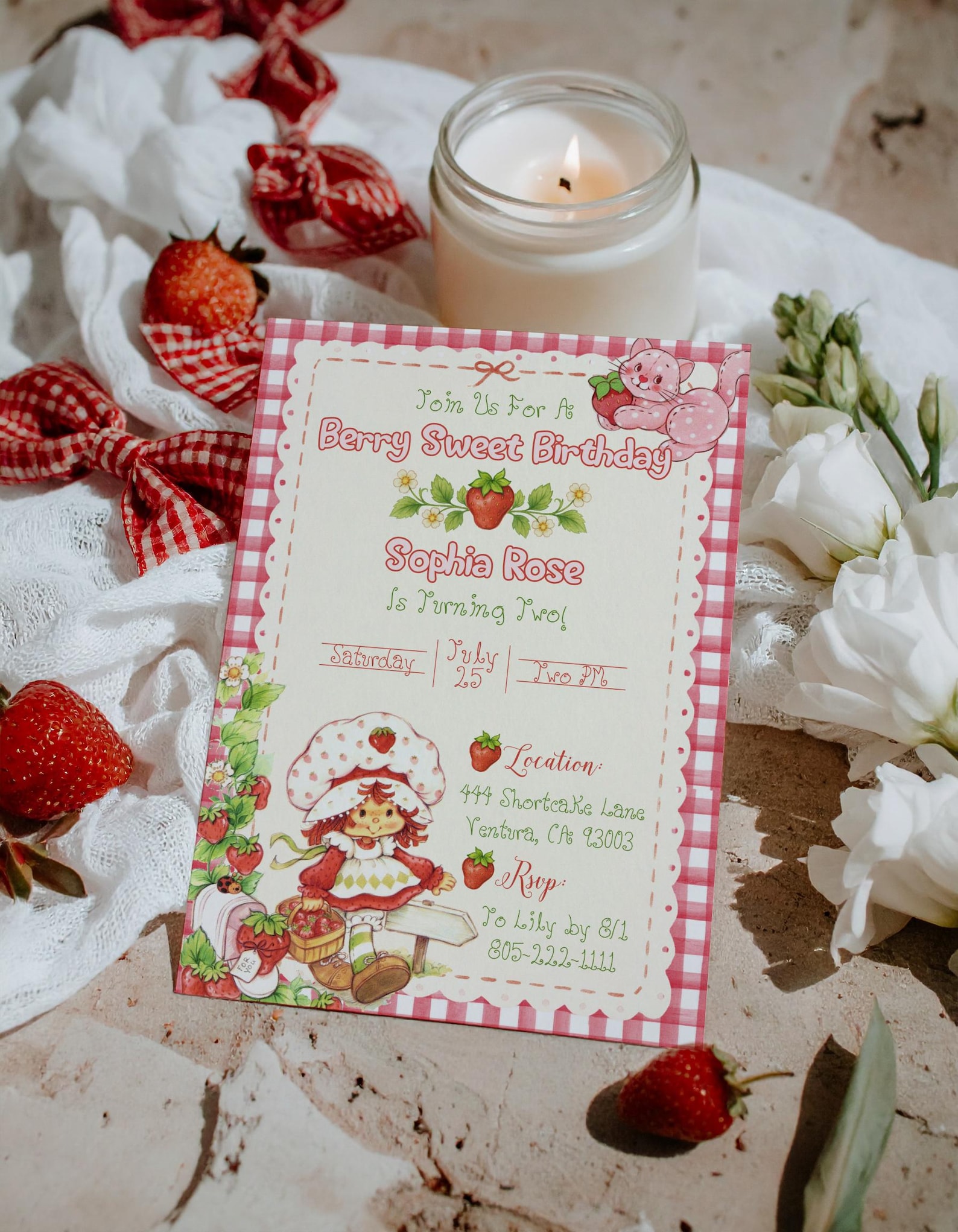 Strawberry Shortcake Birthday Invitation - Classic Strawberry Shortcake ...