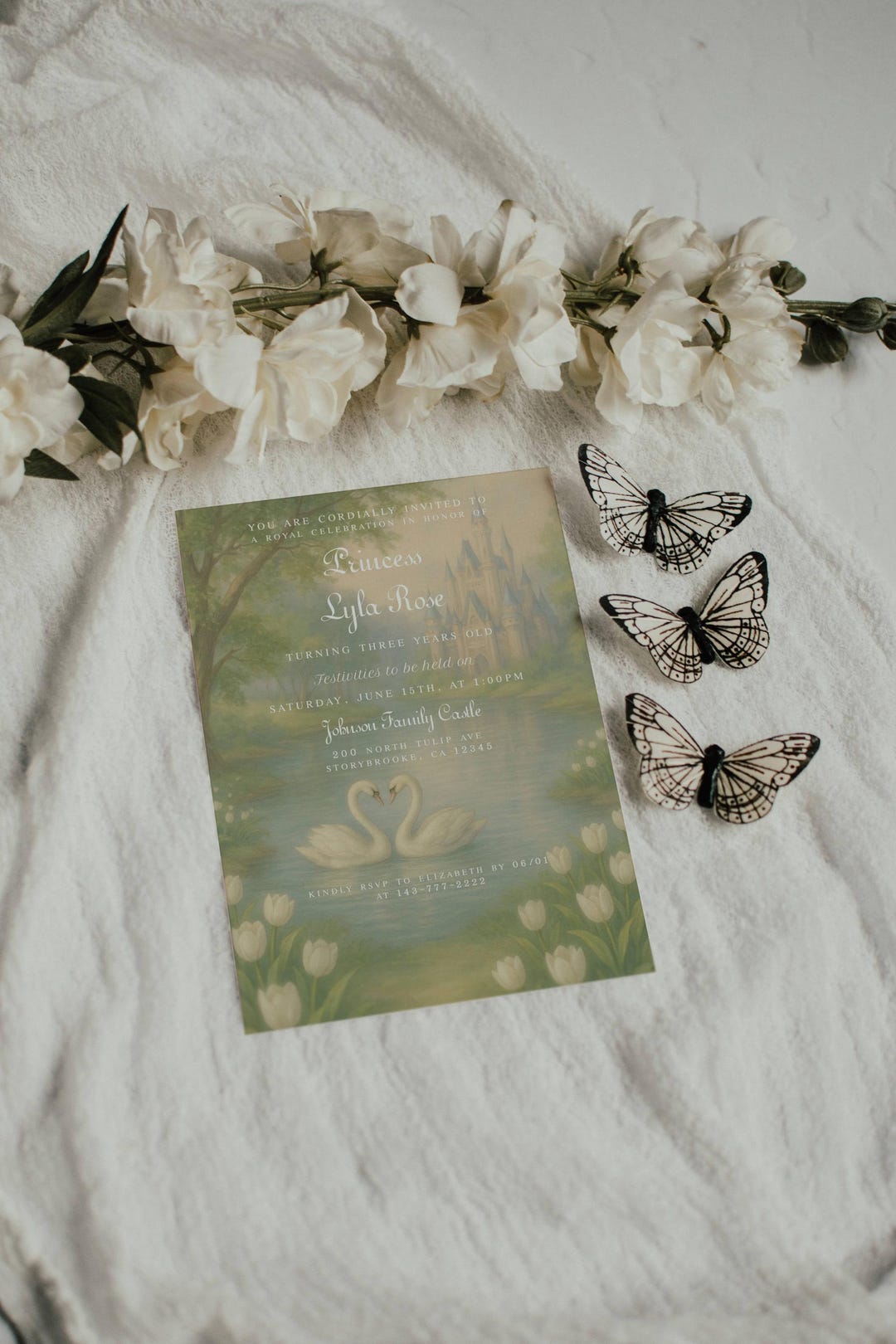 Princess Birthday Invitation - Fairytale Swan Lake Castle Invite ...