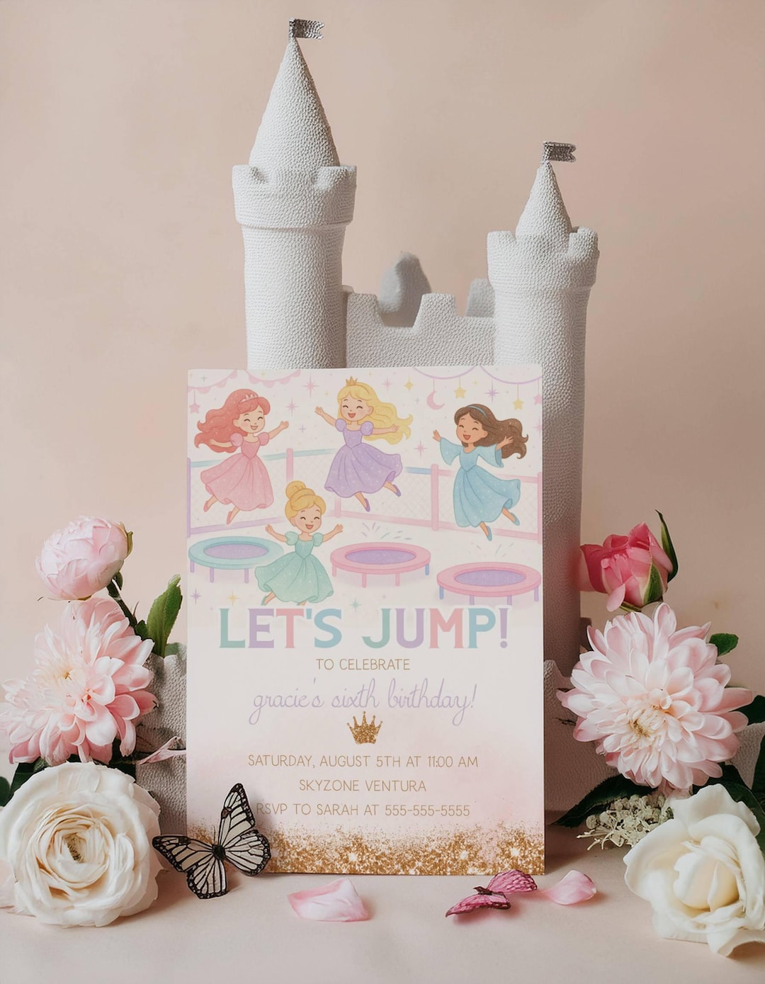 Trampoline Park Princess Invitation - Princess Jump Party Invitation ...