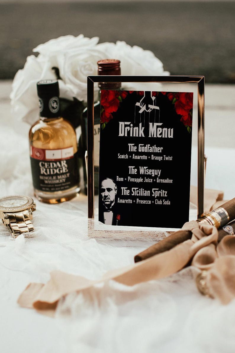 Mobster Bar Menu Template - Men's Birthday Bar Menu - Mobster Party Bar ...