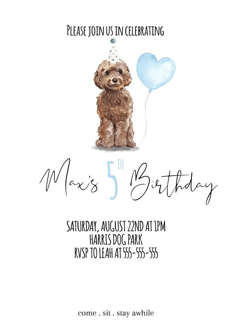 Cockapoo Dog Birthday Invitation - Poodle Birthday Bash Invitation ...