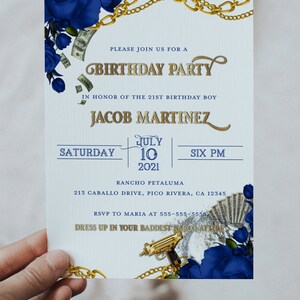 Mens Gangster Birthday Invitation - Narco Birthday Invitation - Blue ...