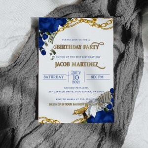 Mens Gangster Birthday Invitation - Narco Birthday Invitation - Blue ...