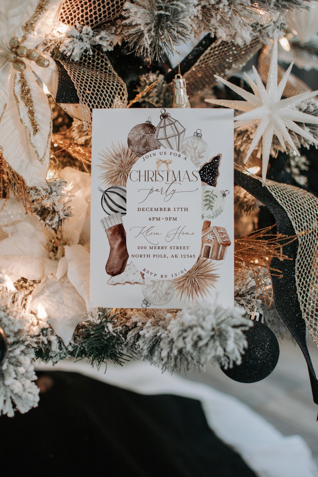 Neutral Christmas Invitation - Cozy Christmas Card - Christmas Party ...