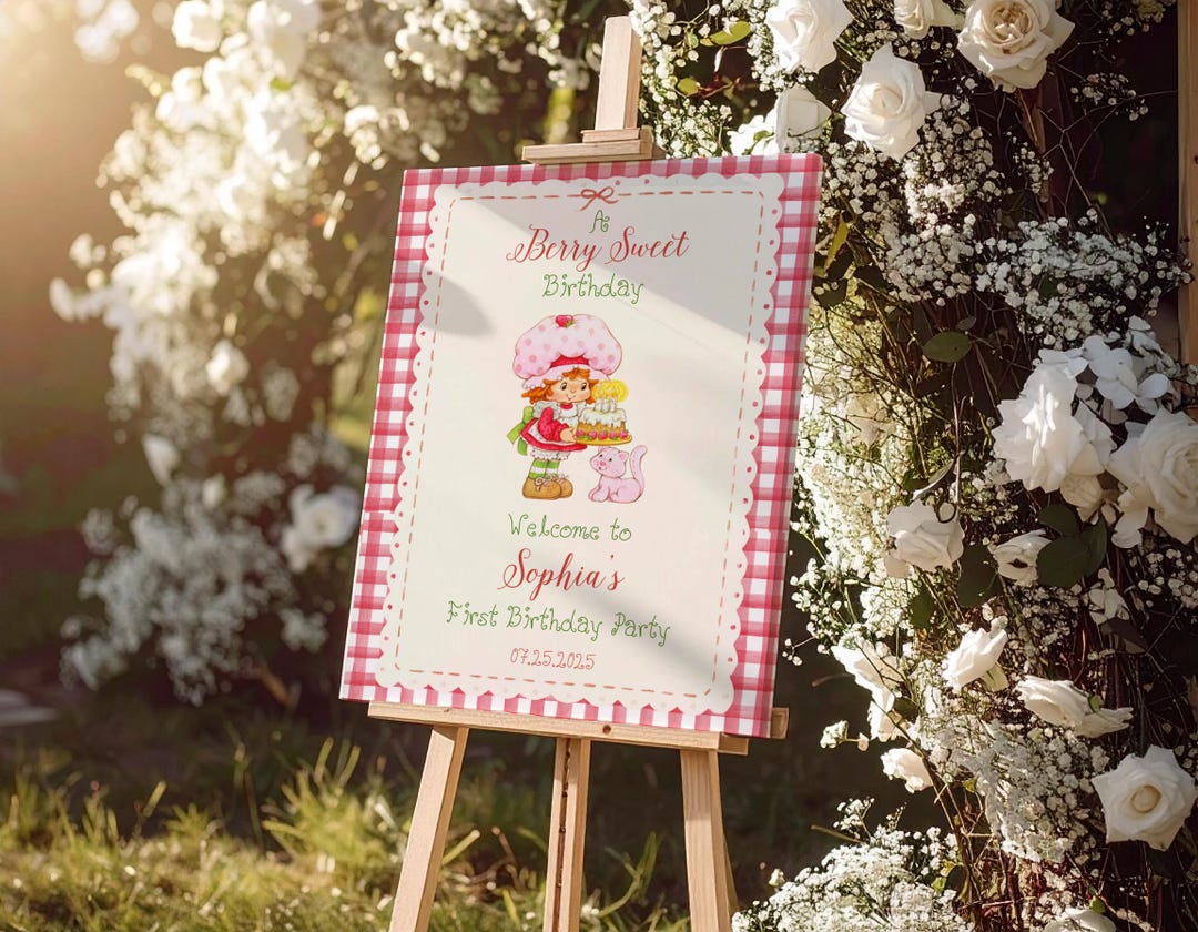 Vintage Strawberry Shortcake Birthday Welcome Sign - Strawberry ...