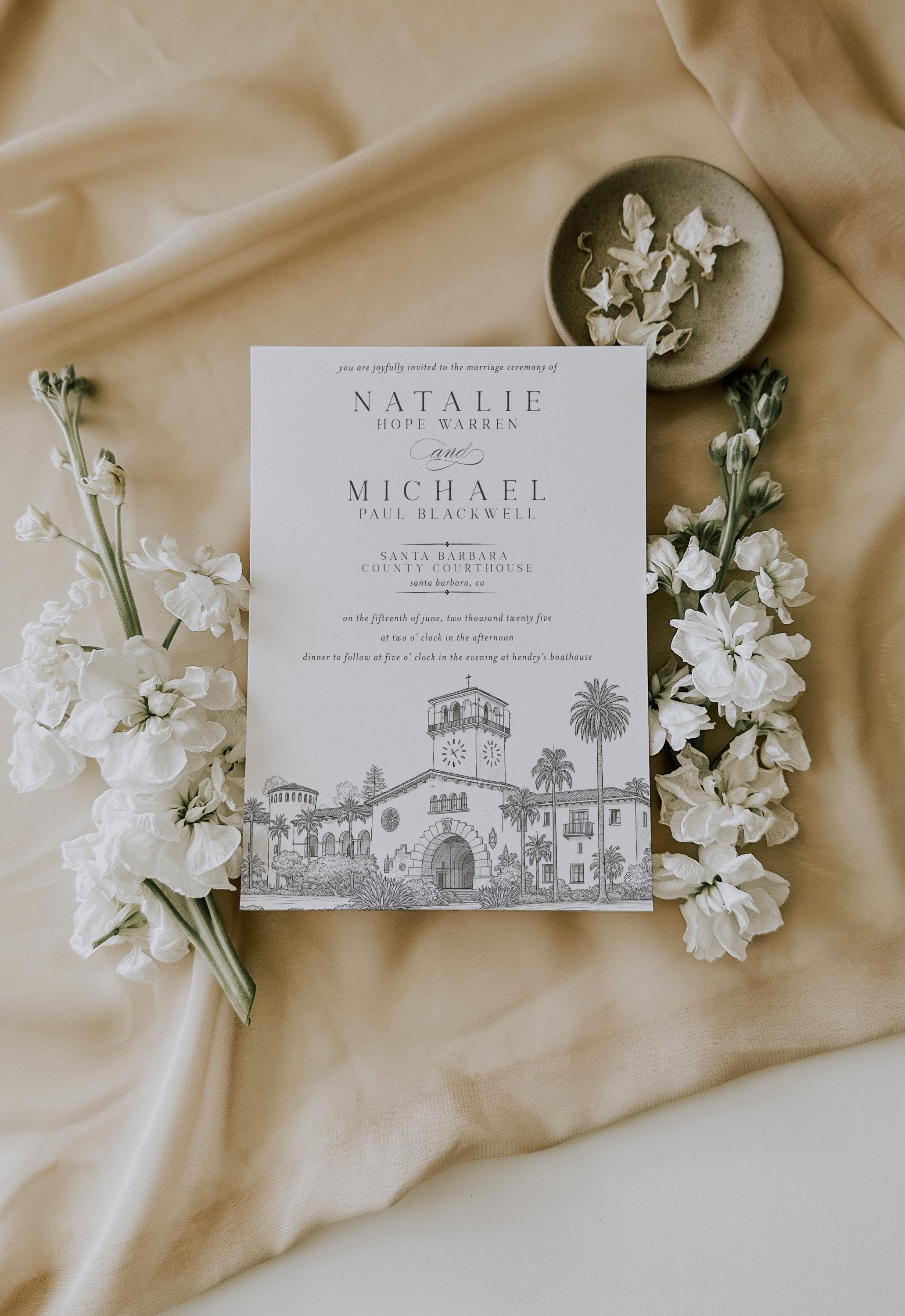 Santa Barbara Courthouse Wedding Invitation - SB Courthouse Wedding ...