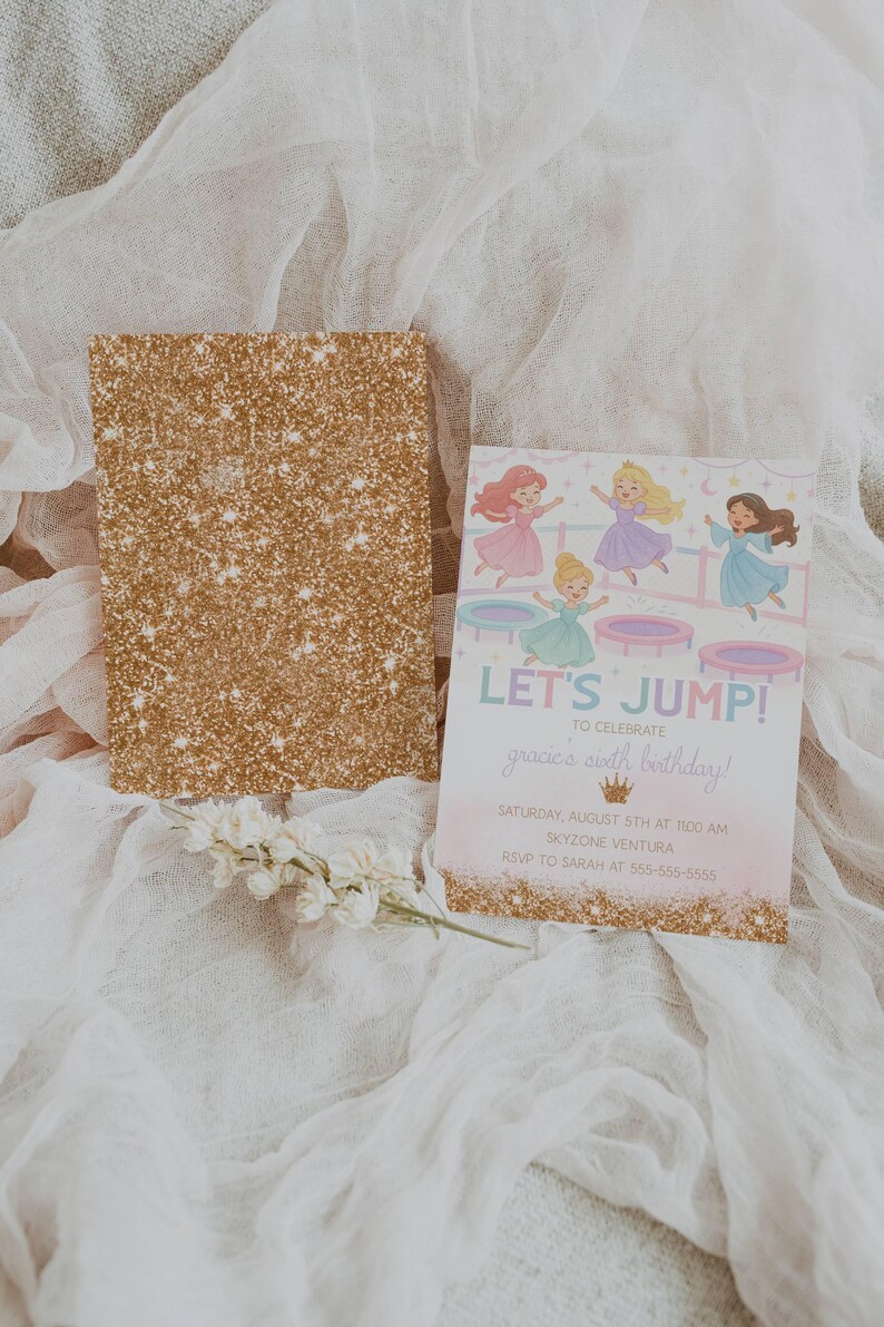 Trampoline Park Princess Invitation - Princess Jump Party Invitation ...