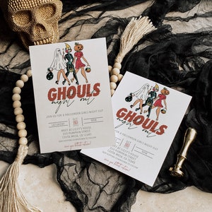 Editable Retro Halloween Invitation - Girls Night Halloween Invitation ...