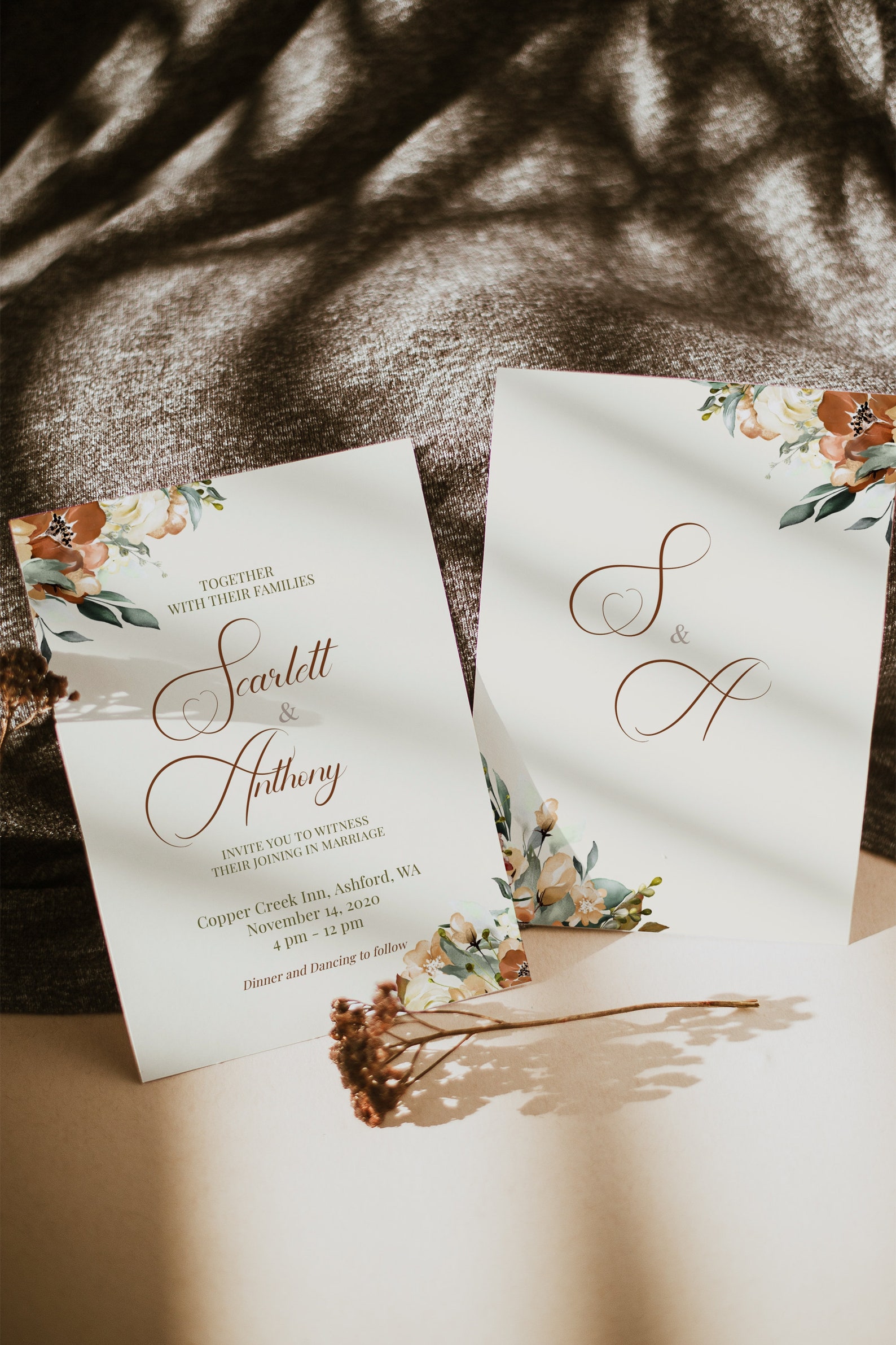 Boho Fall Wedding Invitation Rustic Fall Wedding Invitation - Etsy