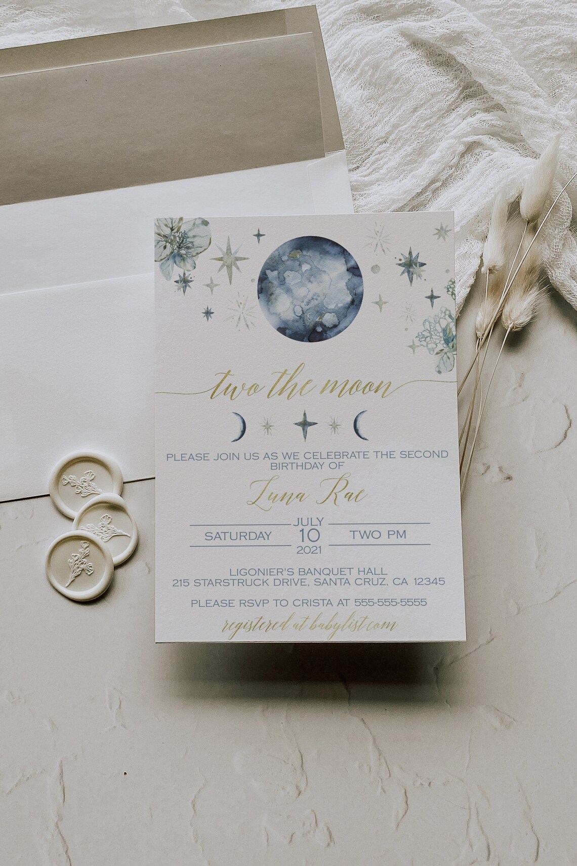Two the Moon Birthday Invitation Space Themed Second | Etsy