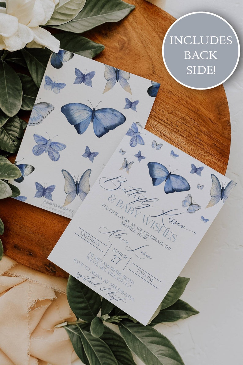 Blue Butterfly Baby Shower Invitation Suite Butterfly Kisses - Etsy