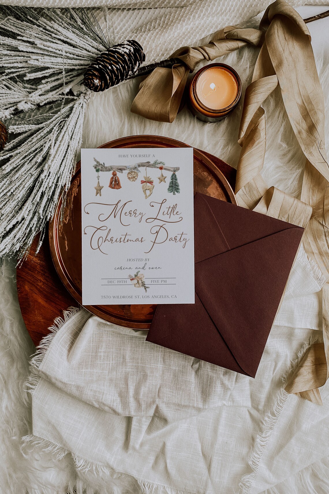 Boho Christmas Party Invitation Neutral Earthy Christmas - Etsy