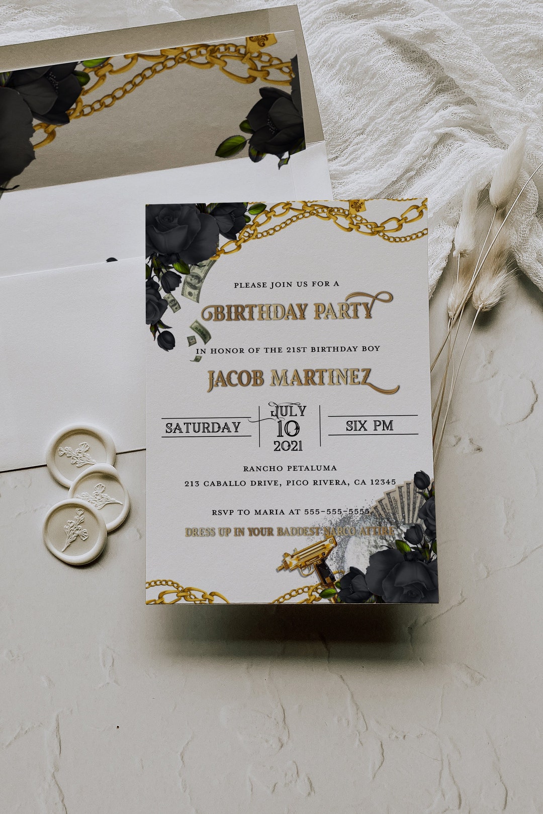 Narco Birthday Invitation - Mens Narco Invitation - Gangster Birthday ...