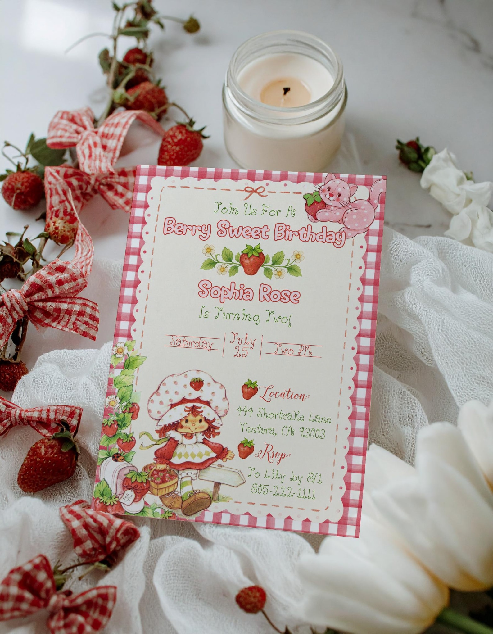 Strawberry Shortcake Birthday Invitation - Classic Strawberry Shortcake ...