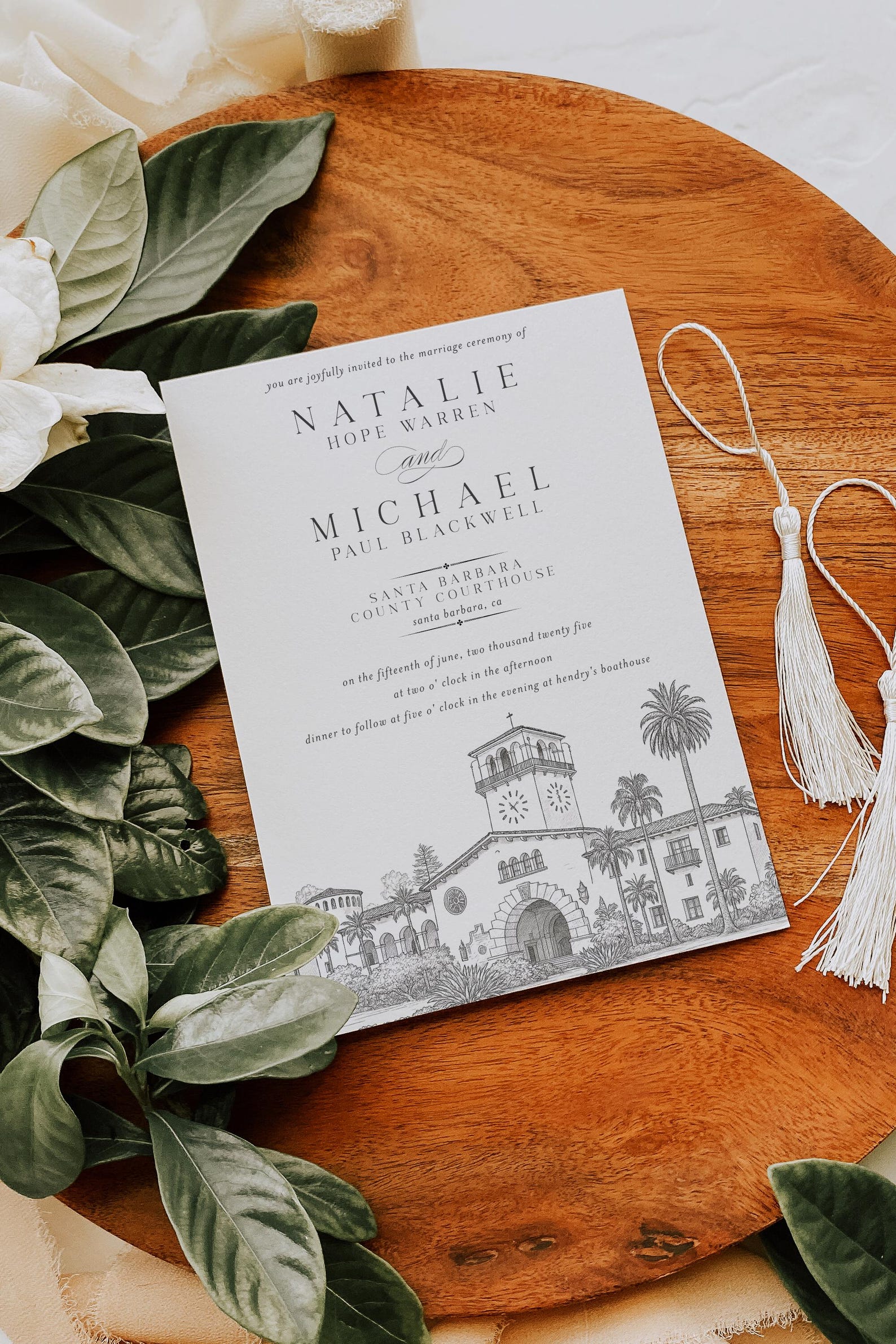 Santa Barbara Courthouse Wedding Invitation - SB Courthouse Wedding ...