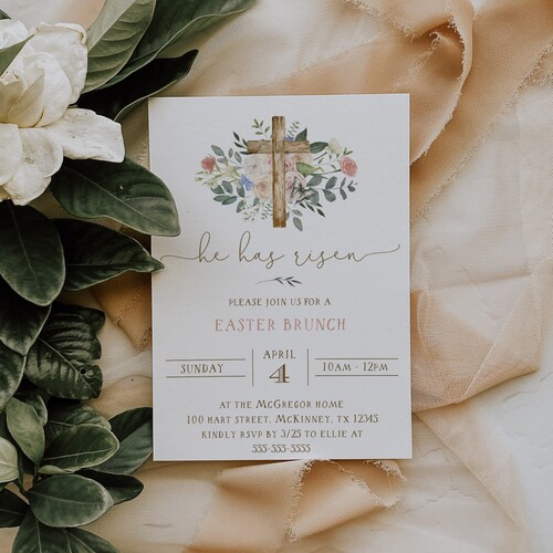 Religious Easter Celebration Invitation Template He is Risen - Etsy