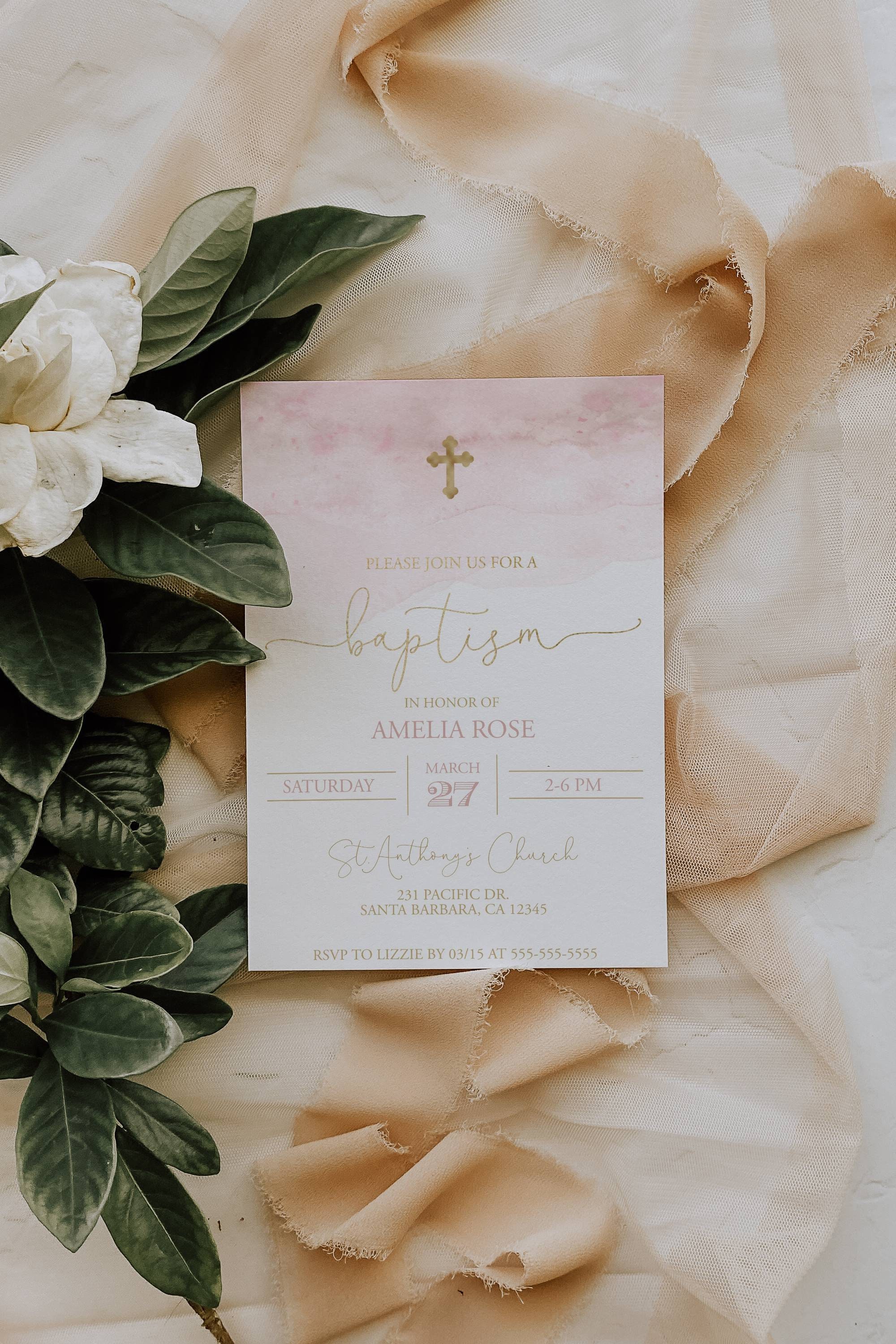 Pink and Gold Baptism Invitation Girls Baptism Invitation - Etsy