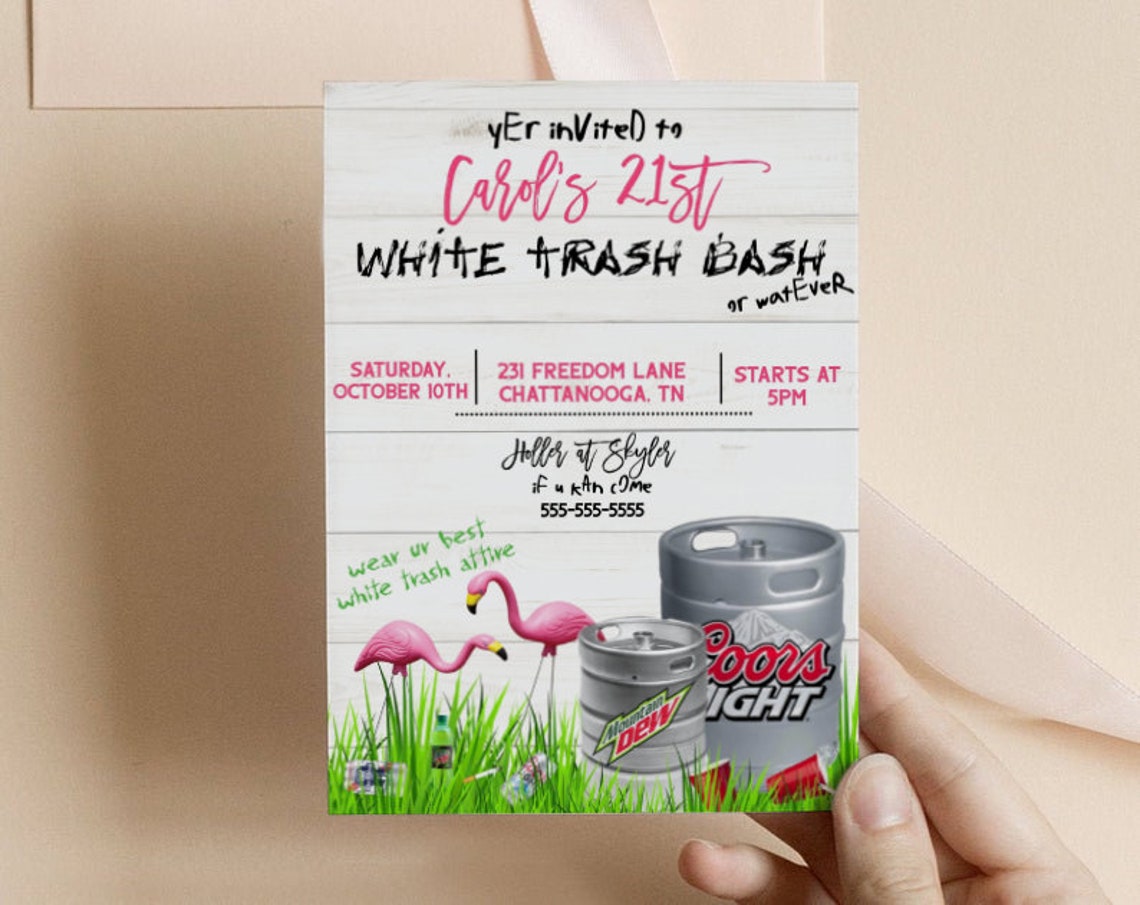 White Trash Bash Invitation Funny 21st Birthday Party Etsy