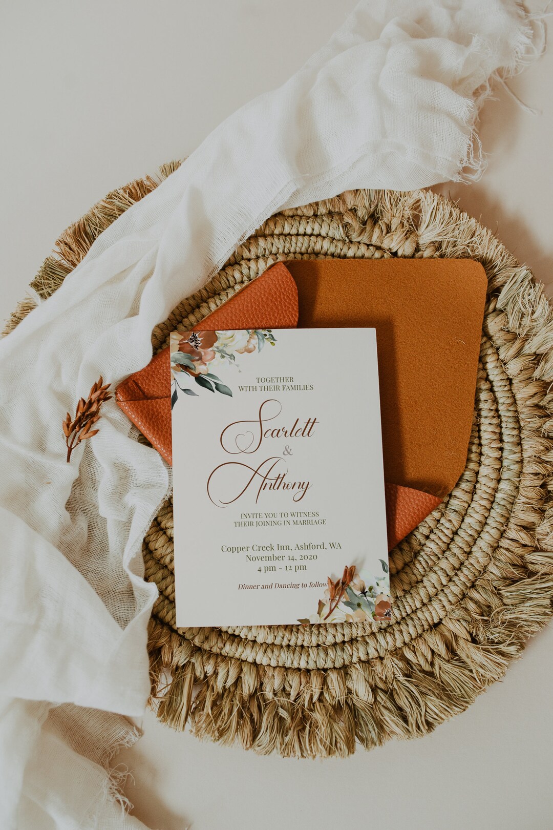 Boho Fall Wedding Invitation - Rustic Fall Wedding Invitation - Fall ...