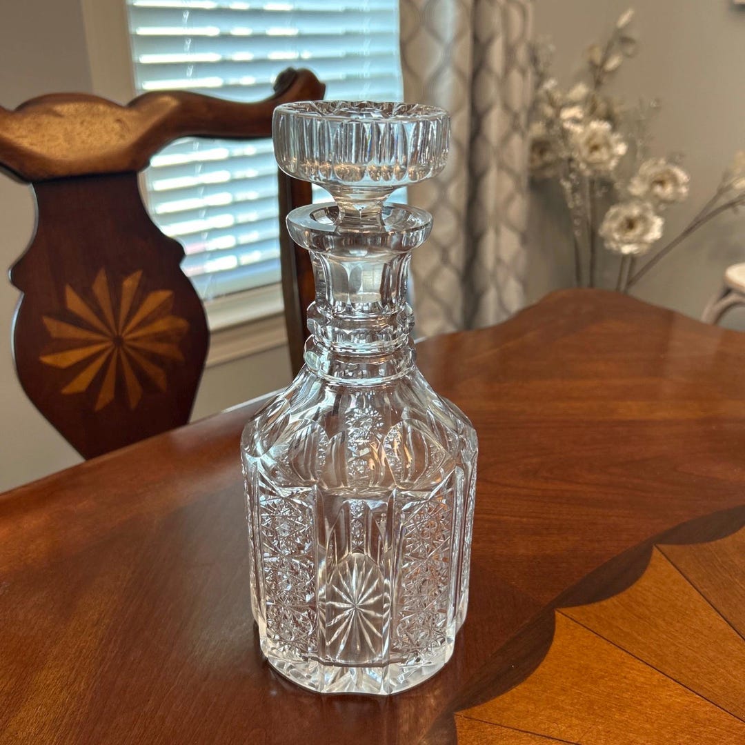 CUT Lead Crystal Liquor Glass Decanter With Stopper Pinwheel Stars 10 ...