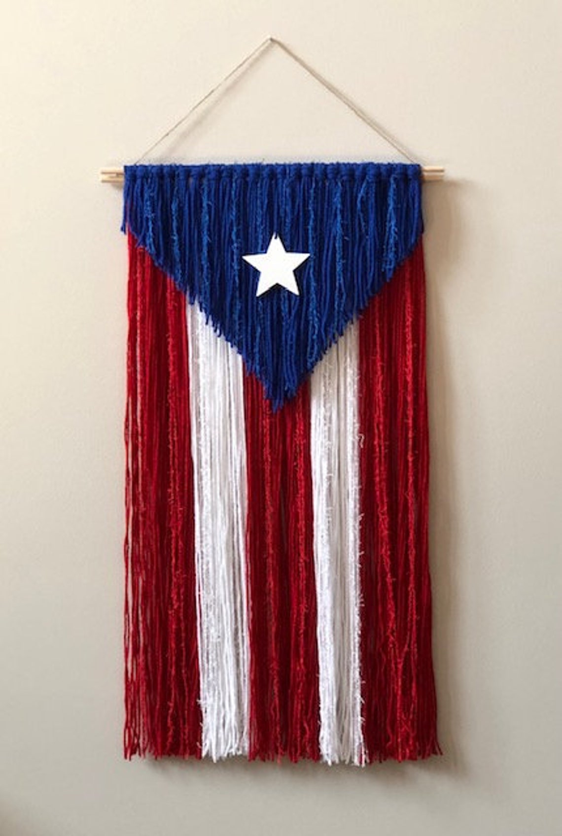 Puerto Rico flag wall hanging Yarn red white and blue. 16W | Etsy
