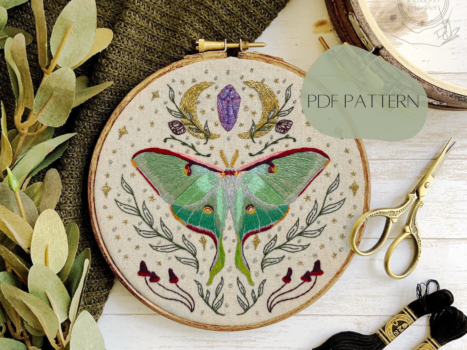Crystal Embroidery | Embroidery Tutorial | Moth Embroidery | Luna Moth ...