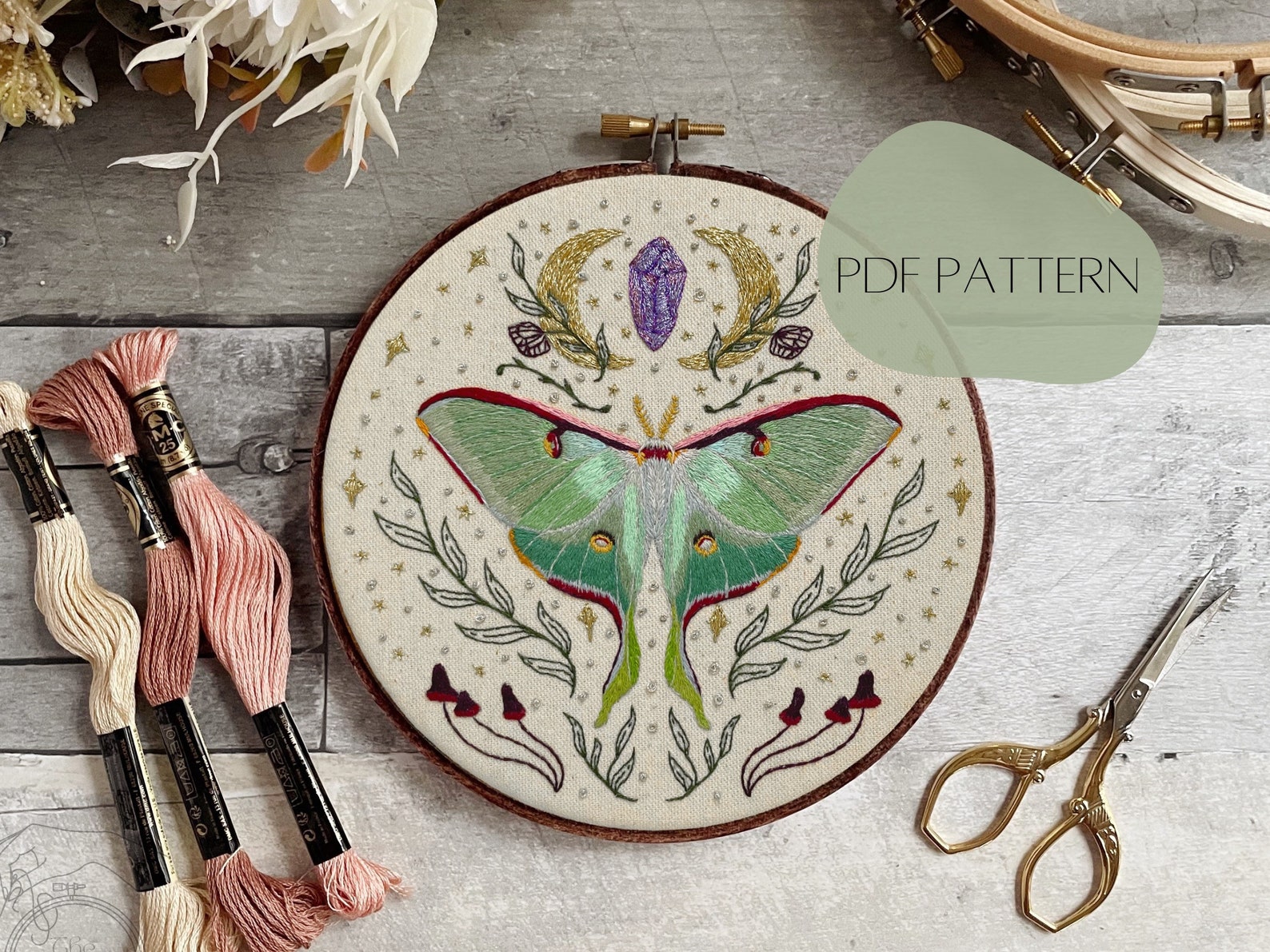 Crystal Embroidery | Embroidery Tutorial | Moth Embroidery | Luna Moth ...