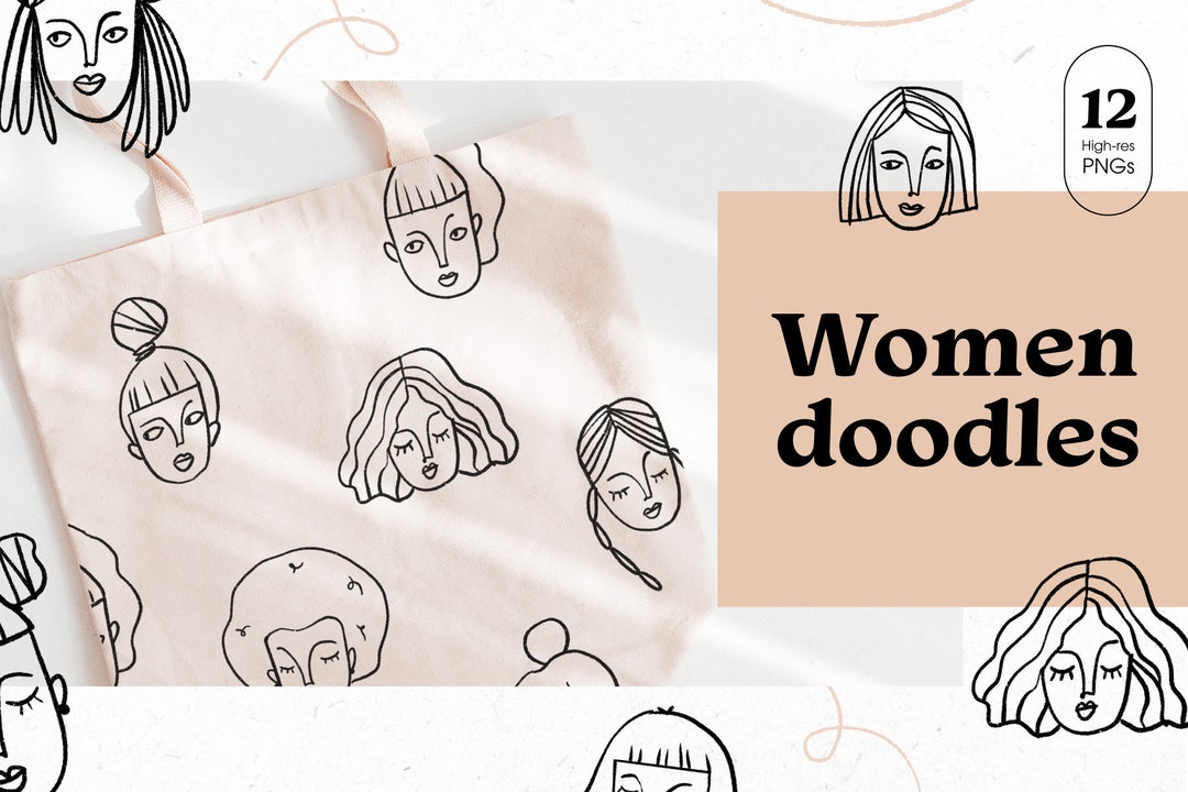 Women Doodles | High-res PNG | Line Art Illustration Style | Clip Art ...