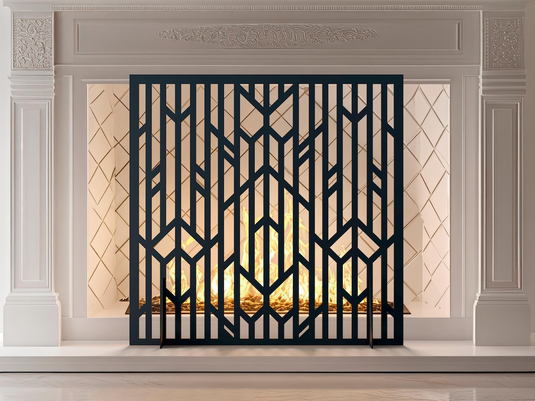 Conduit Fireplace Screen, Freestanding Metal Fire Screen, Geometric ...
