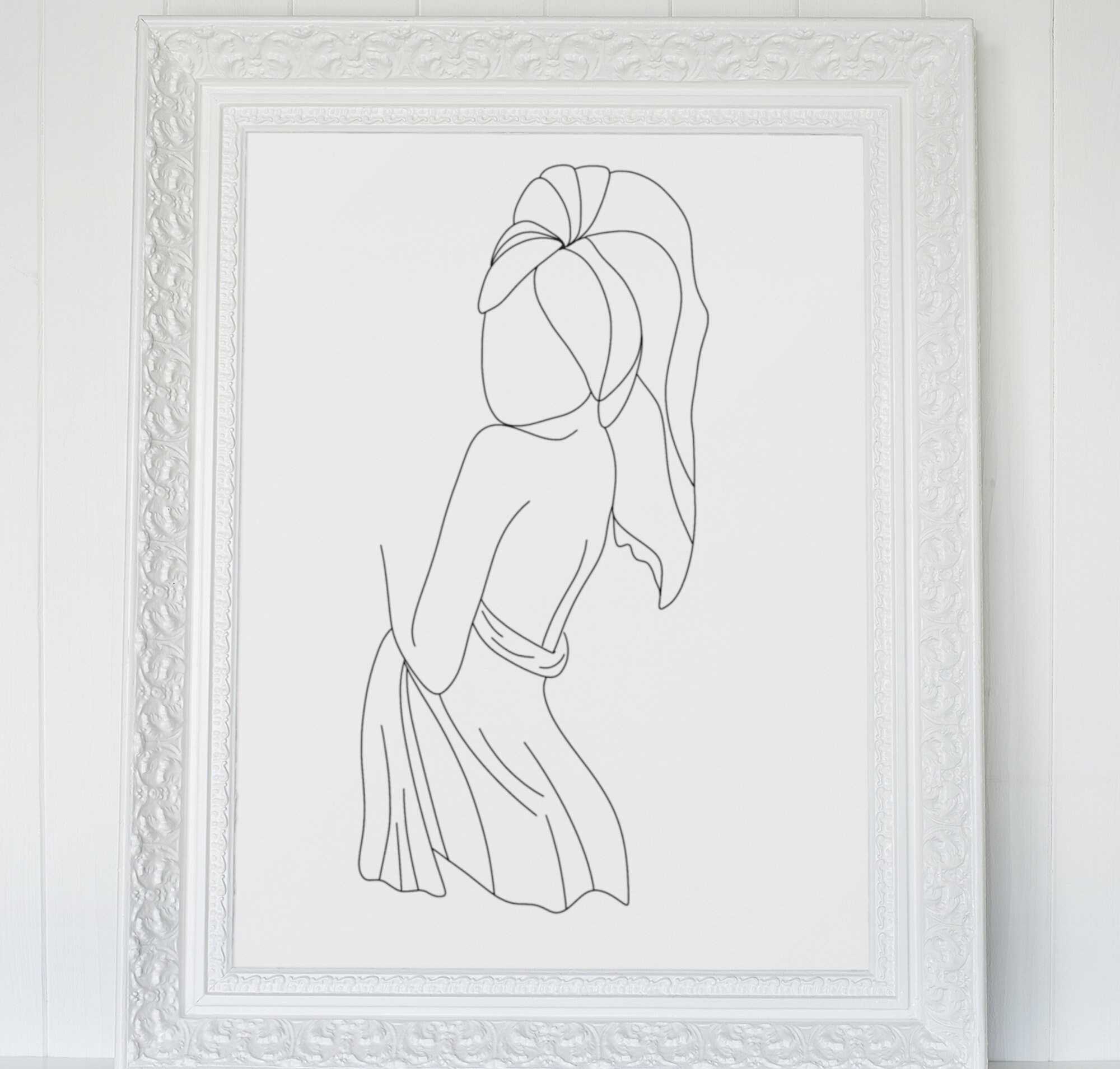 Woman Line Art, Shower Line Art, Bathroom Wall Art, Woman in Towel One ...