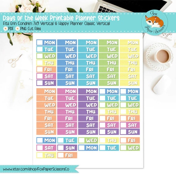 Days of the Week Printable Planner Stickers Neon Pastel - Etsy