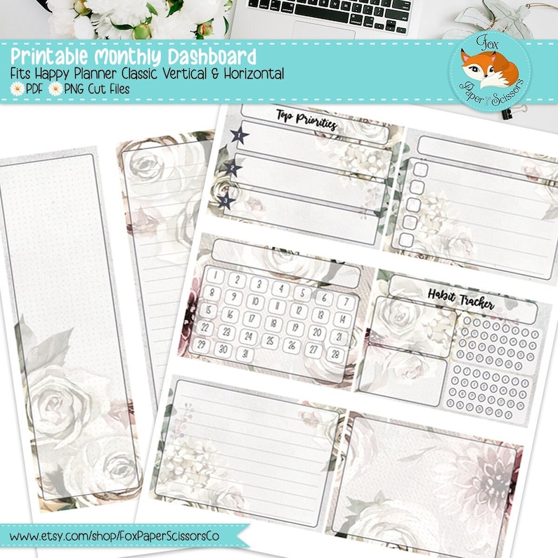 Happy Planner Printable Monthly Dashboard | Winter Rose | HP Classic ...