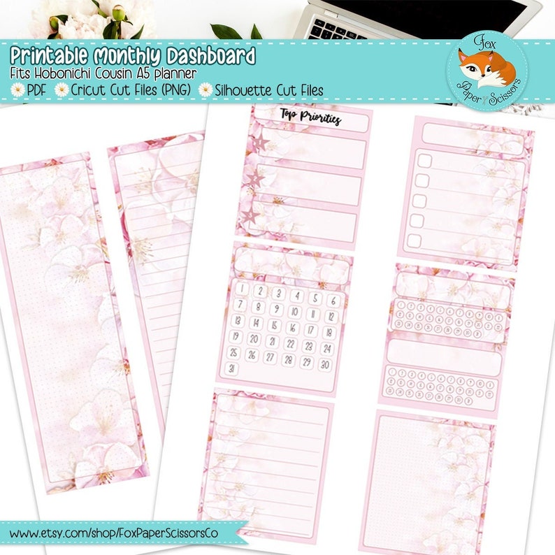 Hobonichi Cousin Printable Monthly Dashboard | Pink Cherry Blossom ...