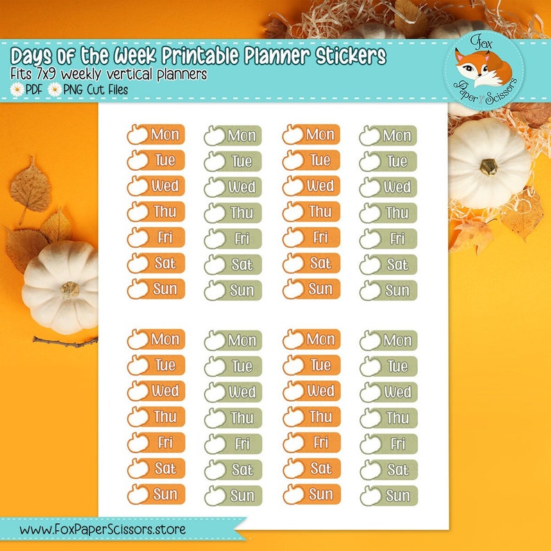 Days of the Week Printable Planner Stickers (pumpkins) | Pumpkin Spice ...