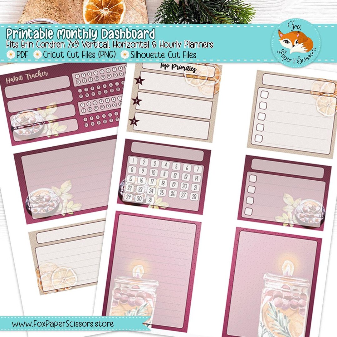 Erin Condren Printable Monthly Dashboard | Mulled Wine | 7x9 Printable ...