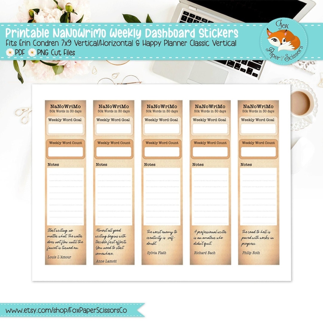 Nanowrimo Planning Stickers | Printable Weekly Dashboard for Nanowrimo ...