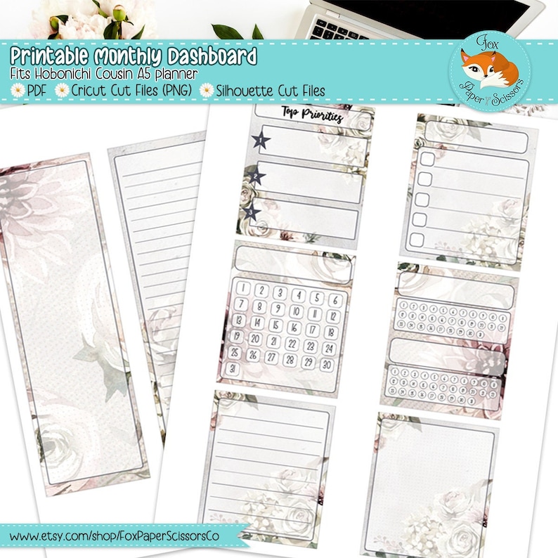 Hobonichi Cousin Printable Monthly Dashboard | Winter Rose | Hobonichi ...